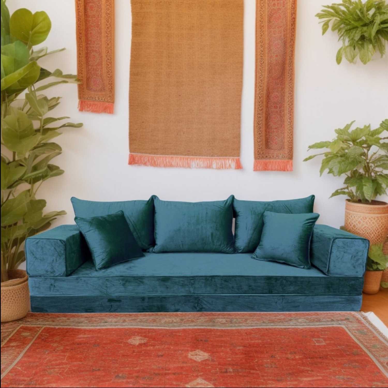 Bespoke velvet sofa set | Arabic majlis floor seating | Bohemian floor ...