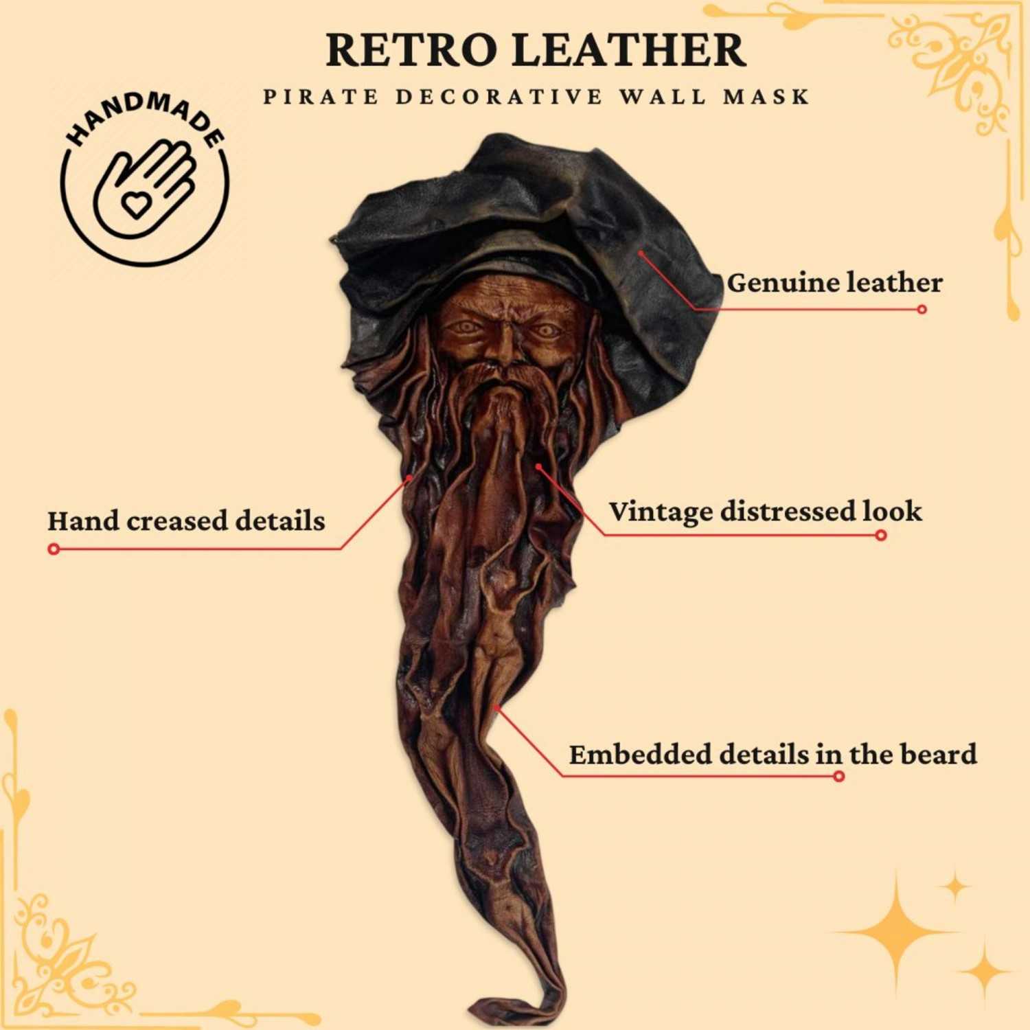 Handmade wall mask | Decorative leather mask | Pirate captain ...