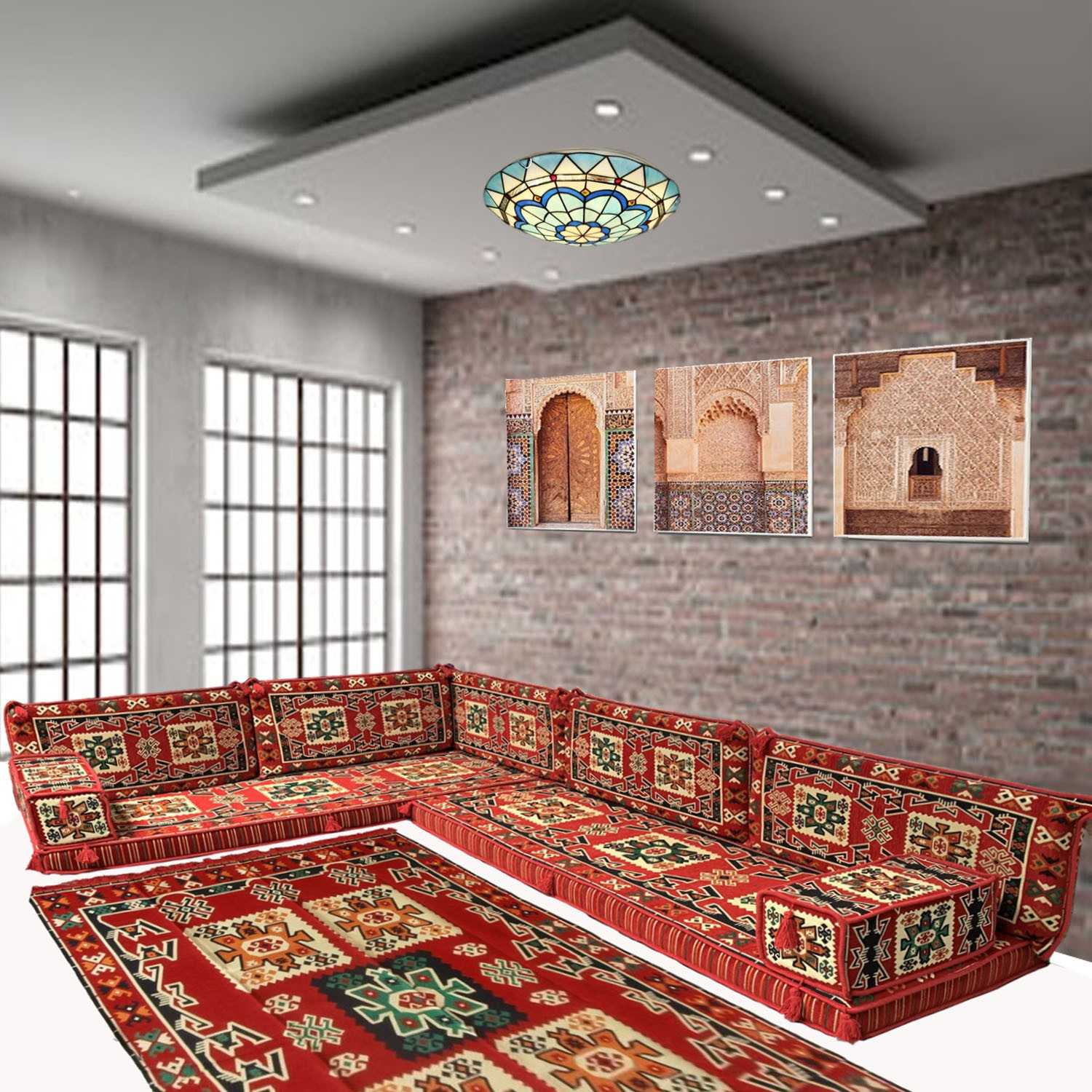 Middle Eastern home decor | Arabic majlis corner floor sofa set | Bohemian furniture
