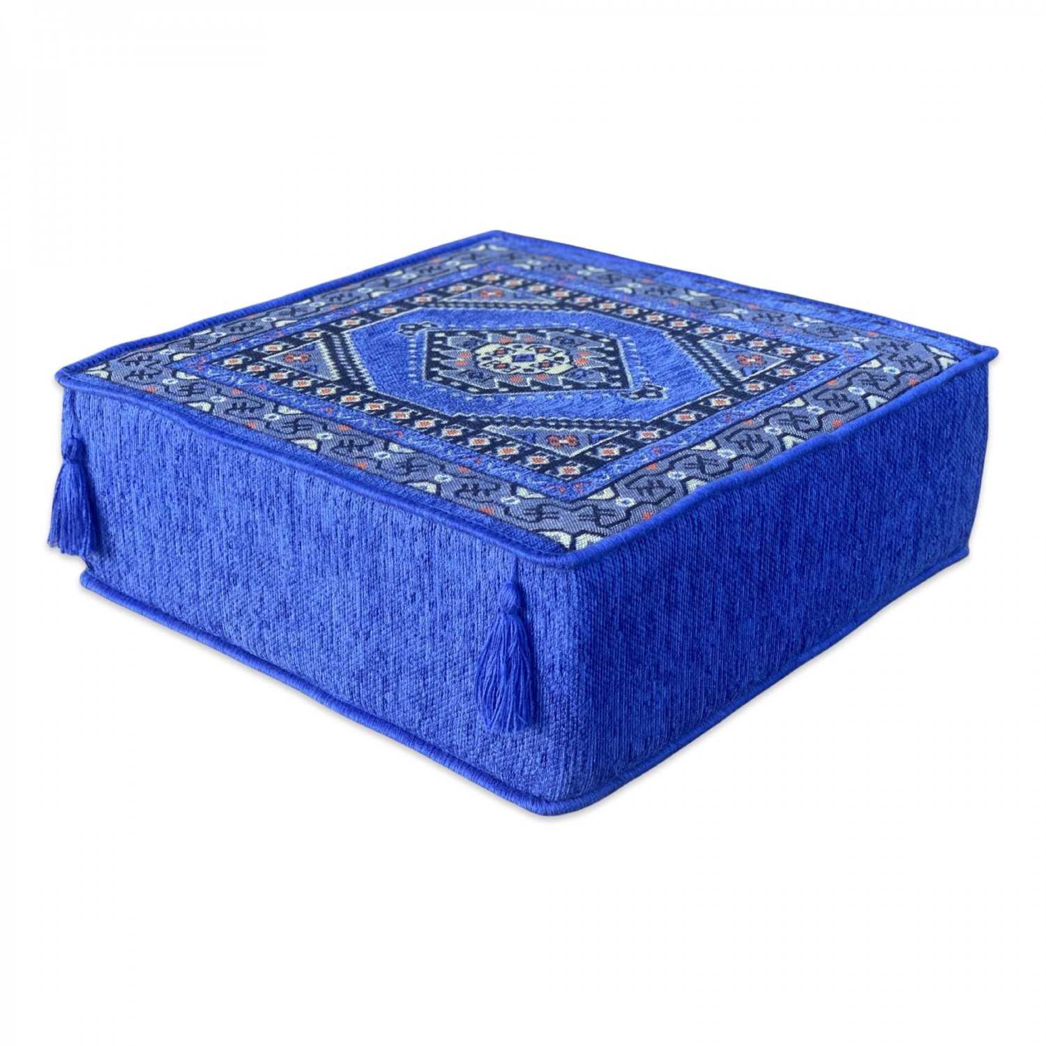 Blue square kilim pouffe | Moroccan style pouffe | Ottoman | Foot stool