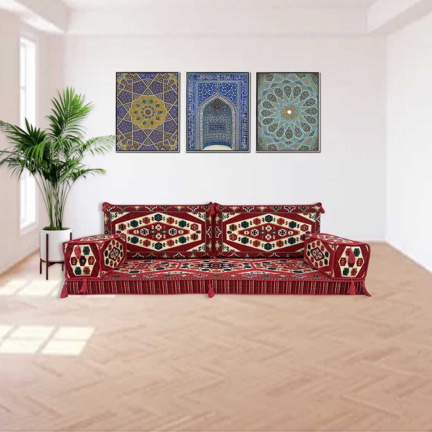 Arabic majlis floor sofa set | Bohemian floor cushions | Guest sofa bed