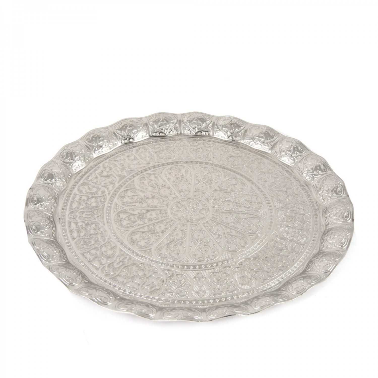 Moroccan Metal Tableware l Round Oriental Tea Serving Tray l Turkish ...
