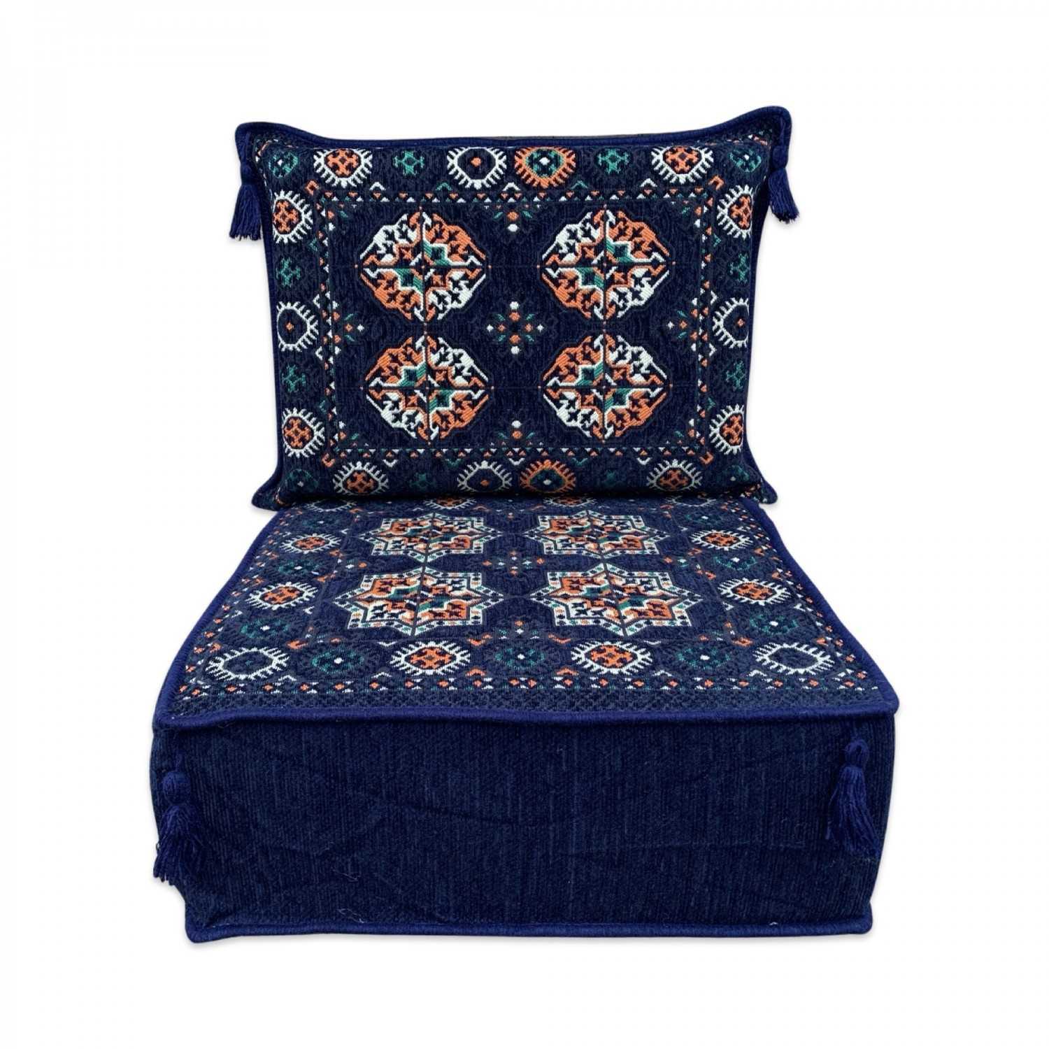 Handmade Boho Lounge Chair with Back Pillow | Arabic Majlis Seating