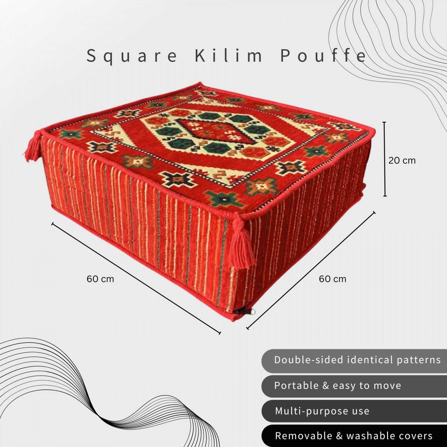 Bohemian style square pouffe | Moroccan style pouffe | Ottoman | Foot stool